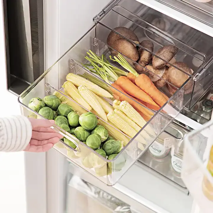 Plastic Fridge Organizer Drawer Pull Out Bins Freezer Food Storage ...